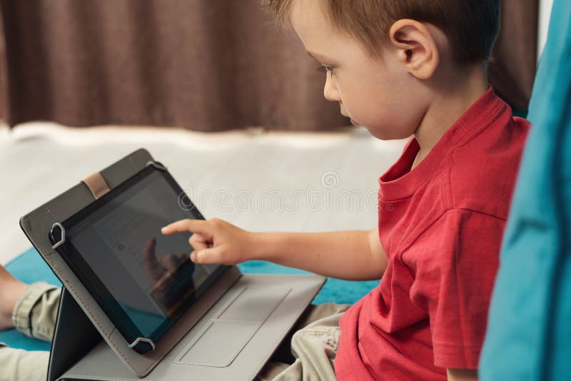 Little Boy Studying from Home during Self Isolation Stock Image - Image ...