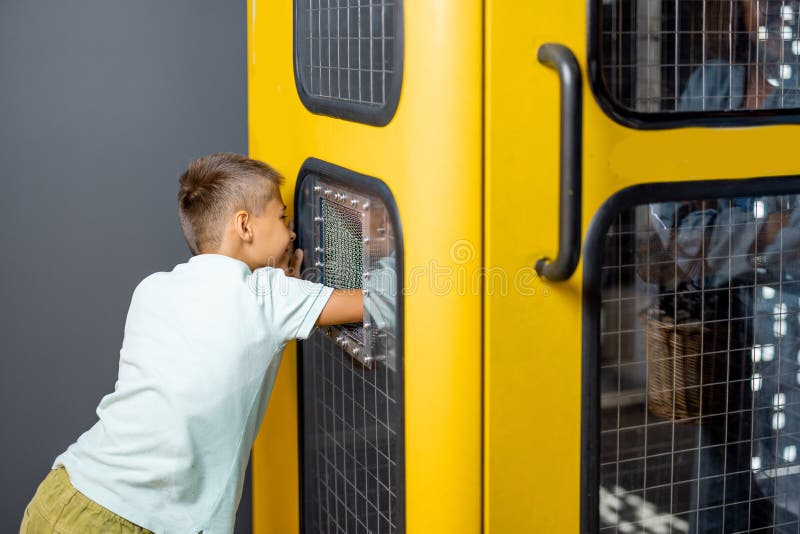Little Boy Studying Physics and Electricity in Science Museum Stock ...
