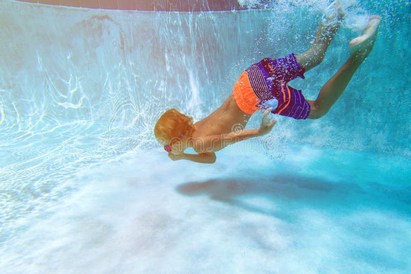 Little Boy Swimming Diving Underwater Stock Photo - Image of diver ...