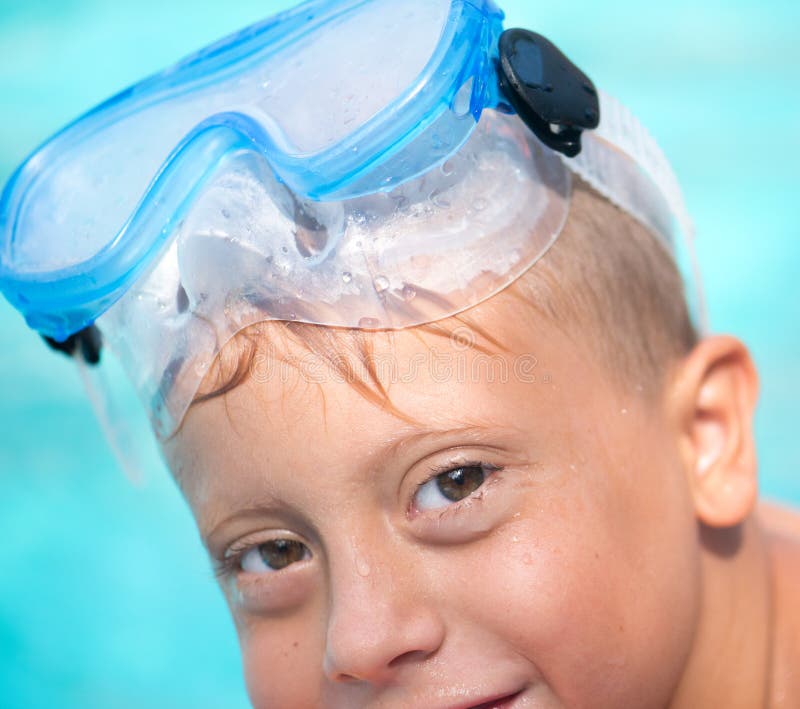 Little Boy at Swimming Pool Stock Photo - Image of swimmer, goggle ...