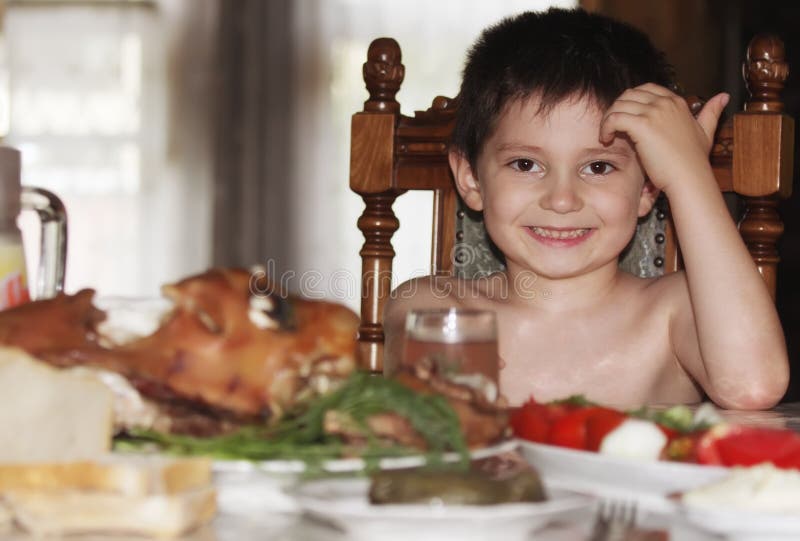 Little boy at table stock image. Image of dinner, focus - 15442289