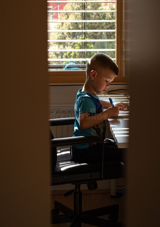 Little Boy at the Table Doing Homework Stock Image - Image of childhood ...