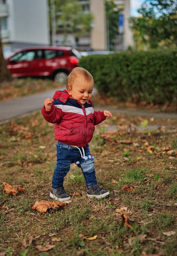 Little Boy Taking His First Steps Stock Image - Image of portrait ...