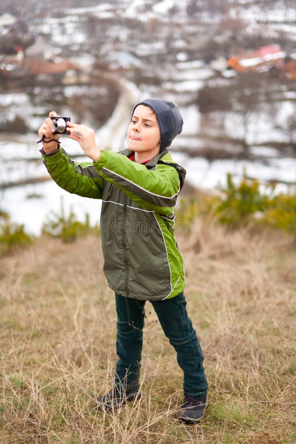 Little Boy Taking Pictures Outdoor Stock Photo - Image of shot, child ...