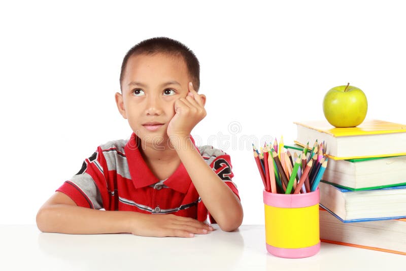 Little boy thinking stock photo. Image of portrait, education - 20647156
