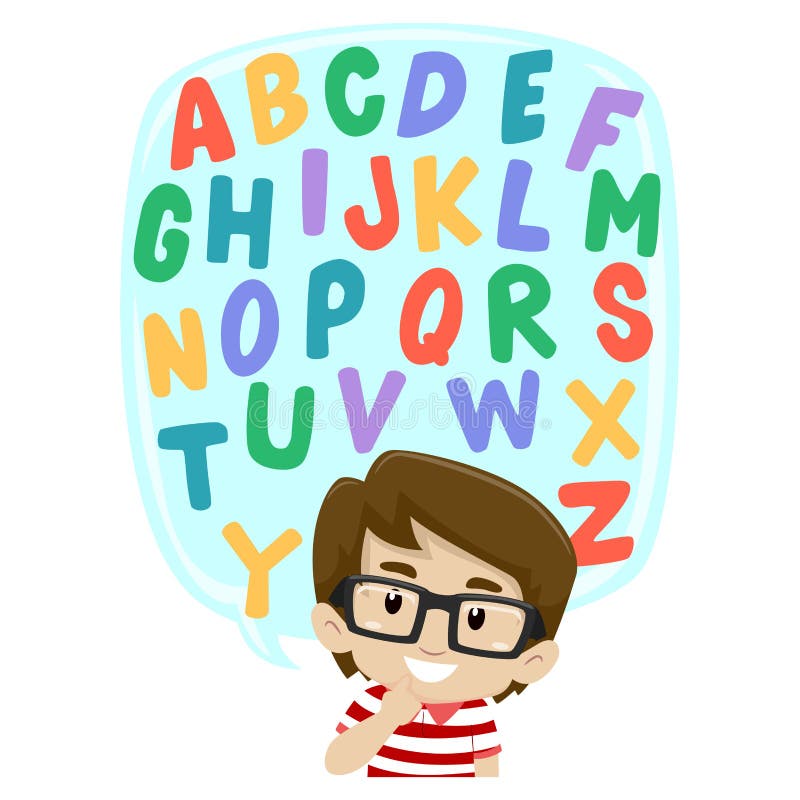 Little Boy Thinking of Alphabet Set Stock Vector - Illustration of ...