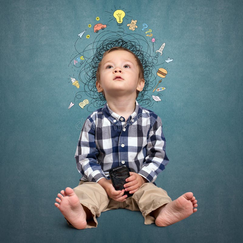 Little boy thinking stock image. Image of childhood, cell - 76227083