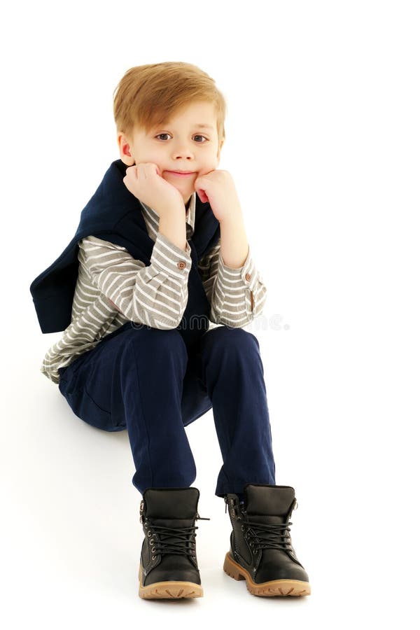 The Little Boy is Thinking. Stock Photo - Image of length, handsome ...