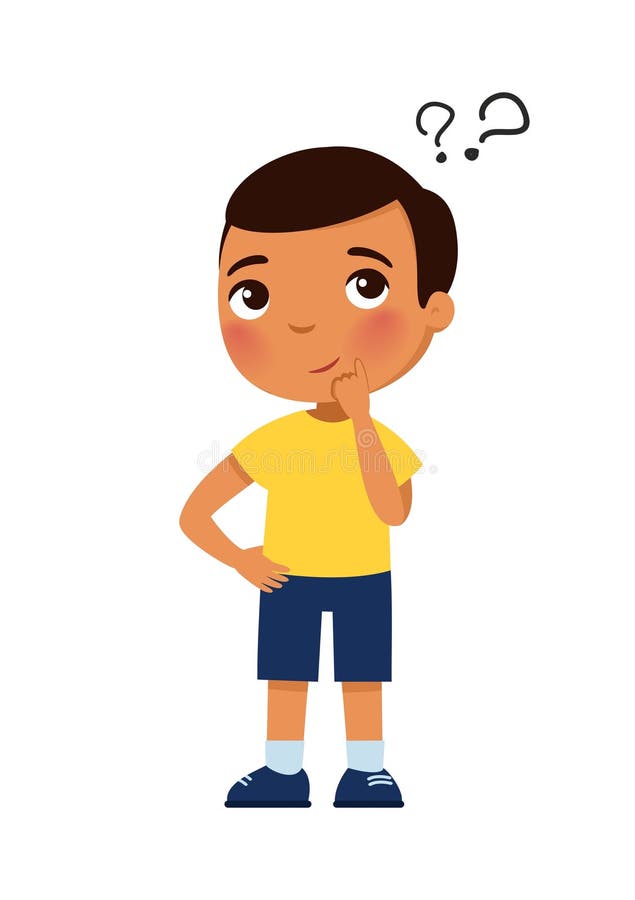 Little Boy in a Thoughtful Pose. Stock Illustration - Illustration of ...