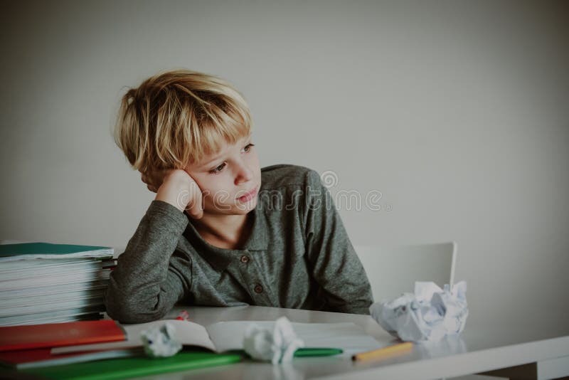 Little Boy Tired Stressed of Doing Homework, Bored, Exhausted Stock ...