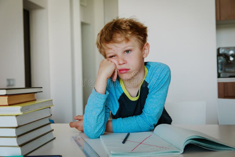Little Boy Tired of Doing Homework Stock Photo - Image of learn, exam ...