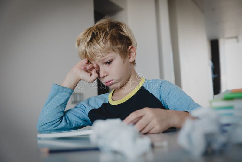 Little Boy Tired Stressed of Writing, Doing Homework Stock Image ...
