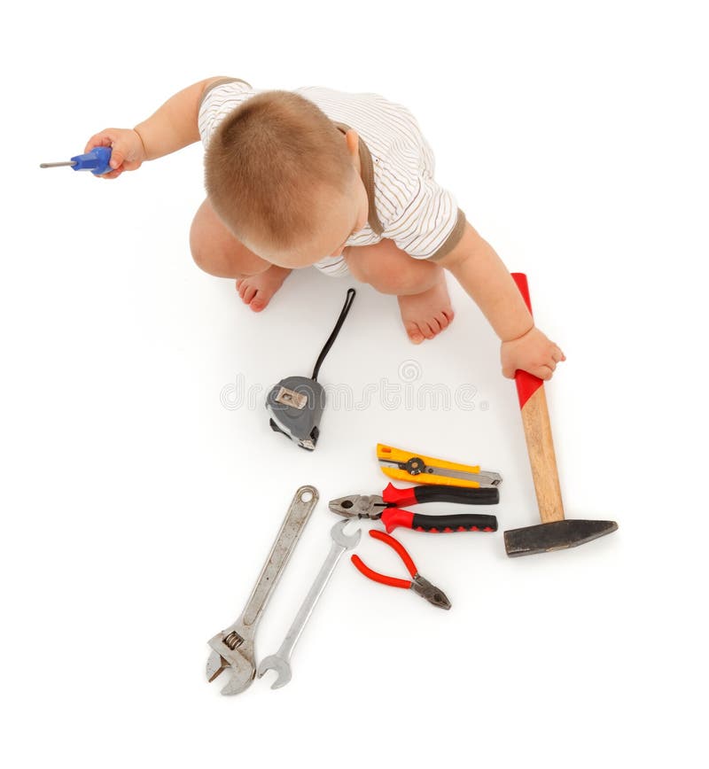 Little boy with tools stock photo. Image of playing, hammer - 15579732