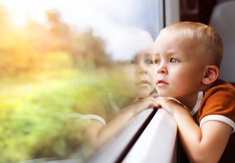 Little Boy Travelling in Train Stock Photo - Image of little, childhood ...