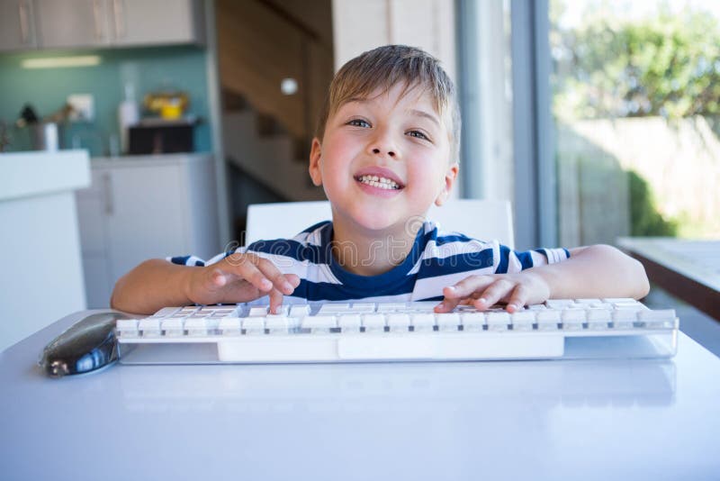 Little Boy Using Computer in the Living Room Stock Image - Image of ...