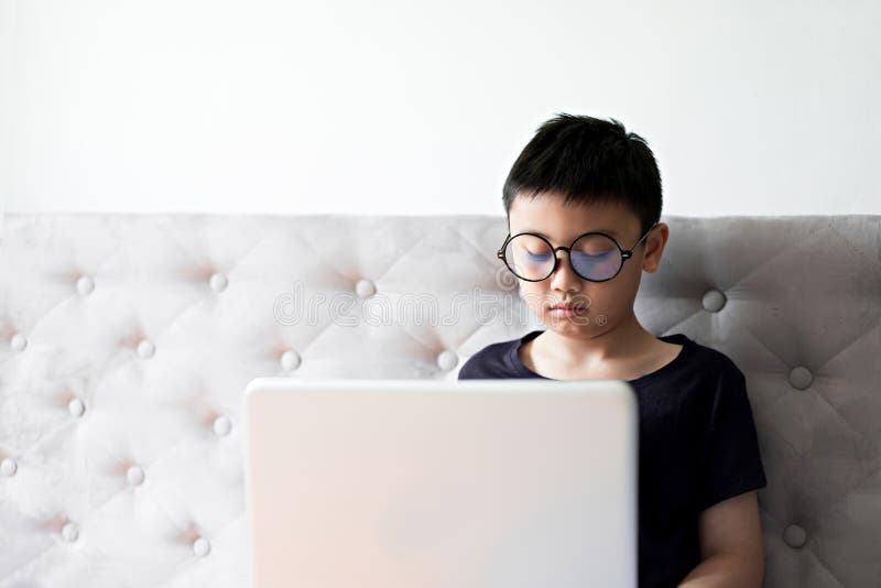 Little Boy Using Laptop Learning for Education Online Stock Image ...