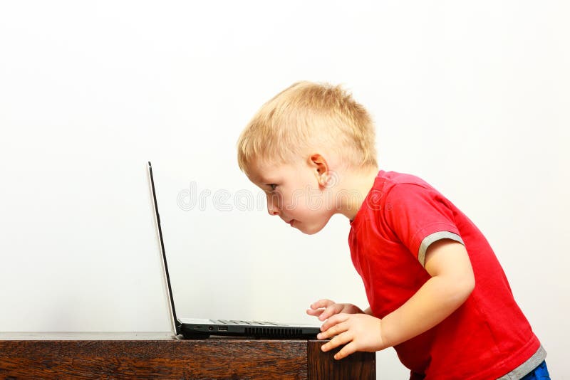 Little Boy Using Laptop Pc Computer at Home Stock Image - Image of ...