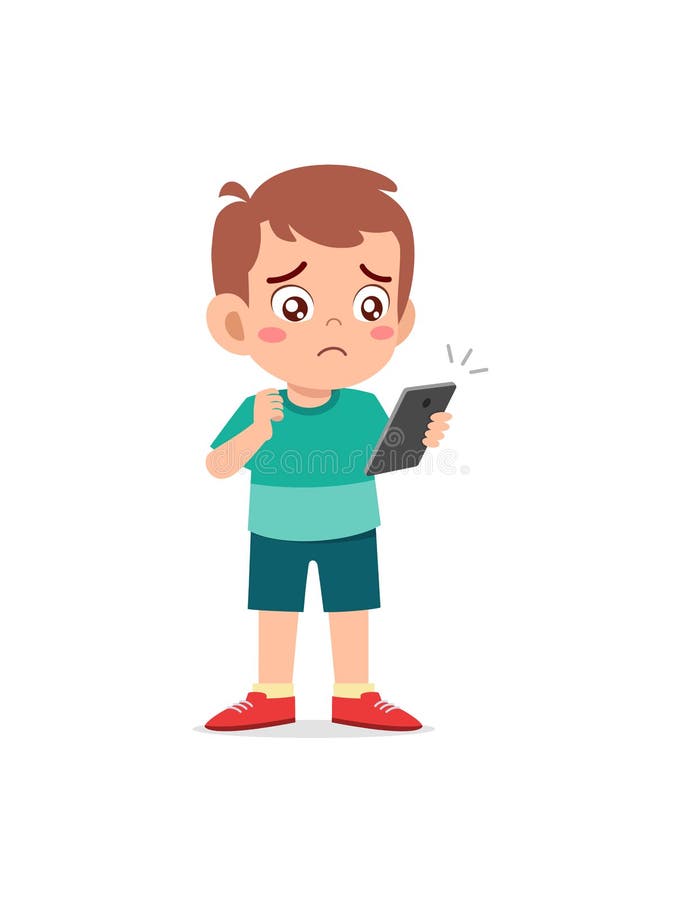 Little Boy Using Mobile Phone and Cry Stock Vector - Illustration of ...