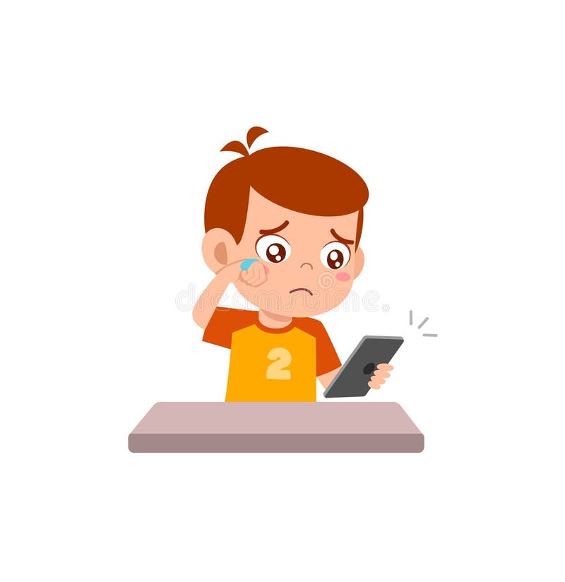 Little Boy Using Mobile Phone and Laugh Stock Vector - Illustration of ...