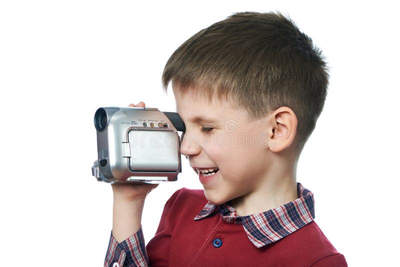 Little Boy with Video Camera Isolated Stock Image - Image of male ...