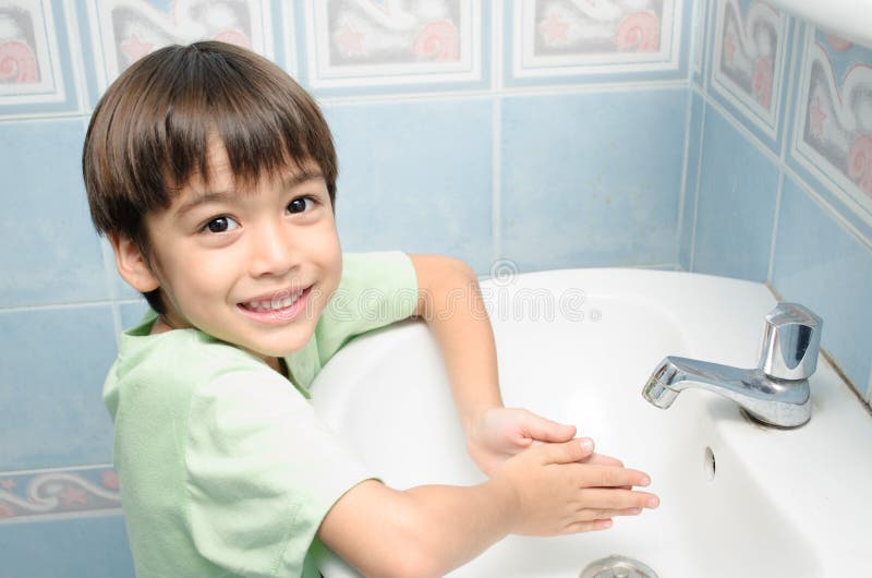 Little Boy Waiting for Washing Hand Stock Image - Image of asian, bath ...