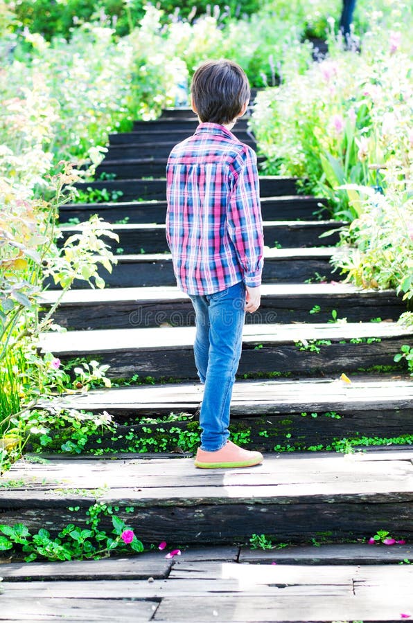 Little Boy Walking on Stairs Going Uphill Stock Image - Image of asian ...