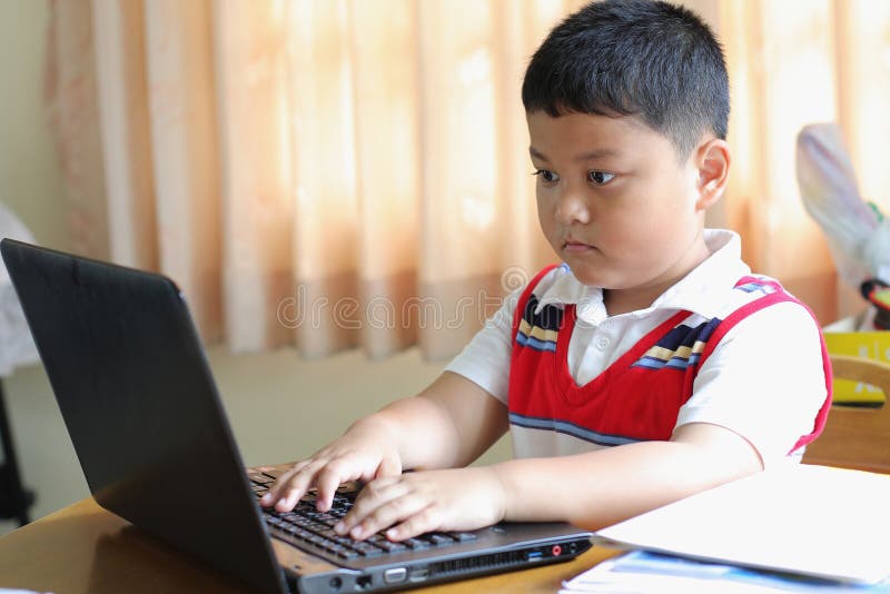 Little Boy Was Playing Notebook. Stock Image - Image of chat ...