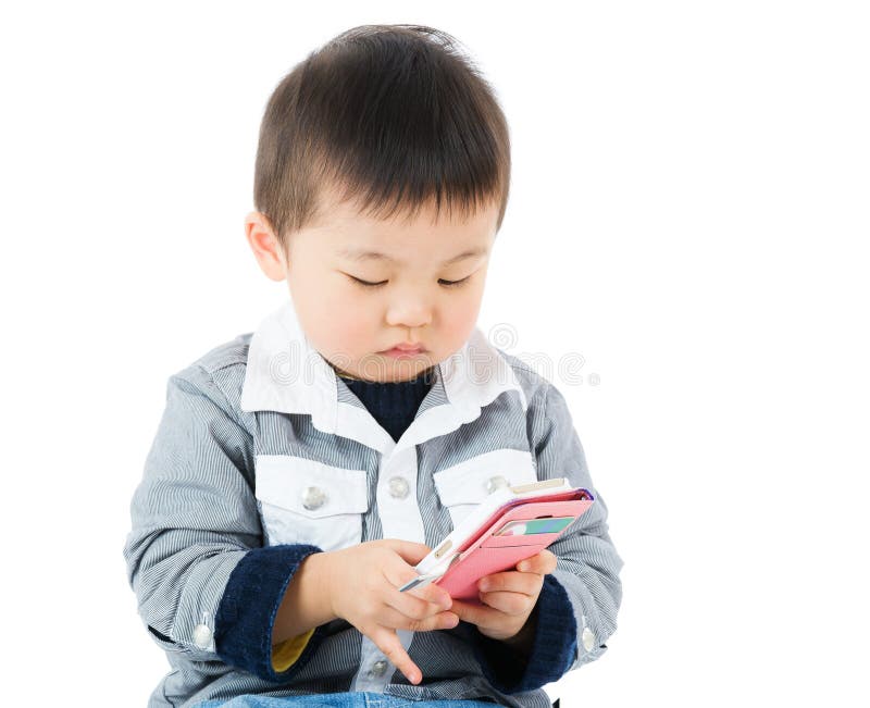 Little Boy Watching on Mobile Stock Image - Image of isolated, newborn ...