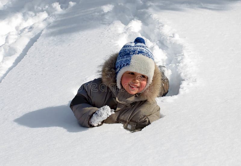 Crying baby on the snow stock image. Image of girl, emotion - 4887151