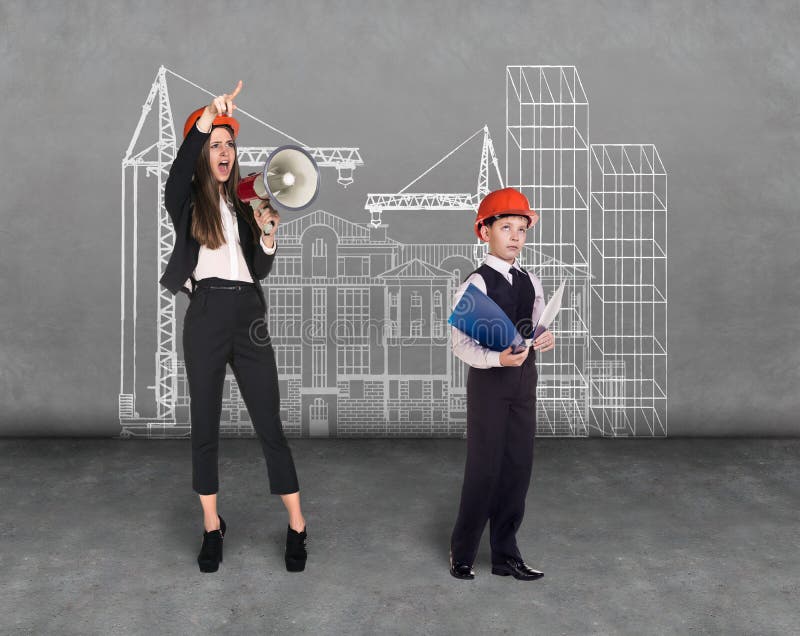Little Boy and Woman Builder Stock Photo - Image of people, construct ...