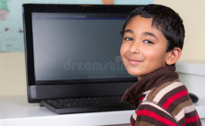 Little Boy Working on a Computer Stock Image - Image of india, screen ...