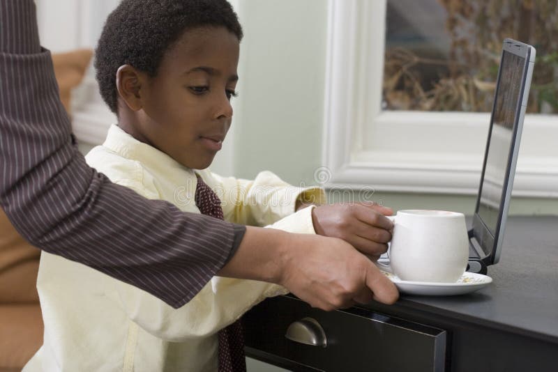 Little Boy Working on the Computer at Home. Stock Photo - Image of ...