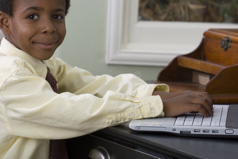 Little Boy Working on the Computer at Home. Stock Photo - Image of ...