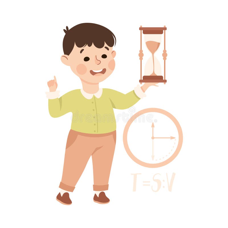 Little Boy Working on Physics Science Experiment with Hourglass and ...