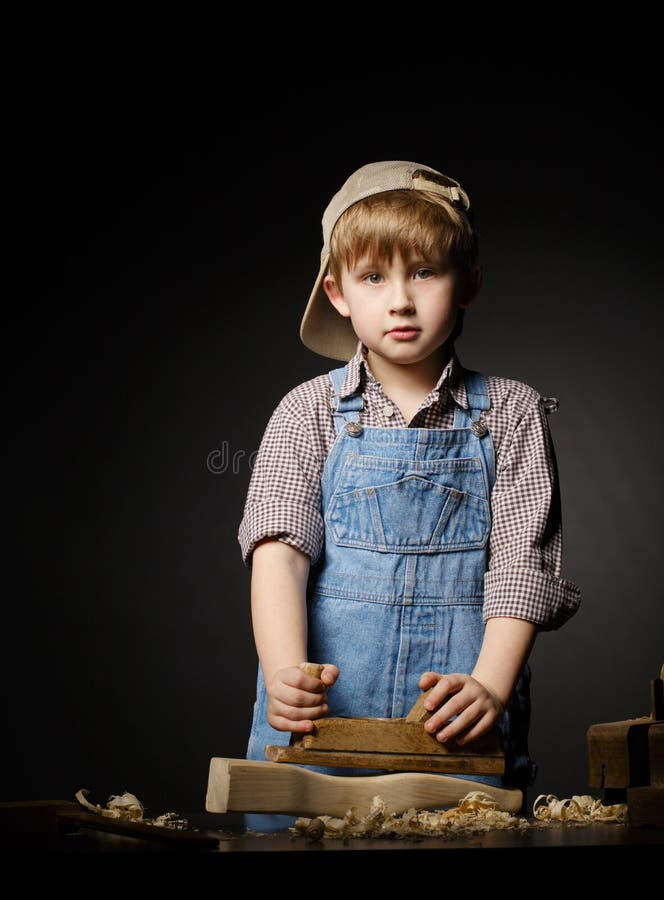 Little Boy Working with Plane Stock Photo - Image of caucasian, little ...