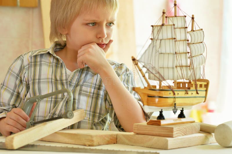 Little Boy Working with Wood Stock Image - Image of improvement ...