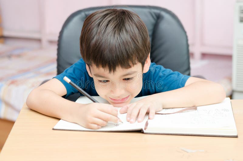 Little Boy Thinking Get Idea Green Stock Image - Image of child, board ...
