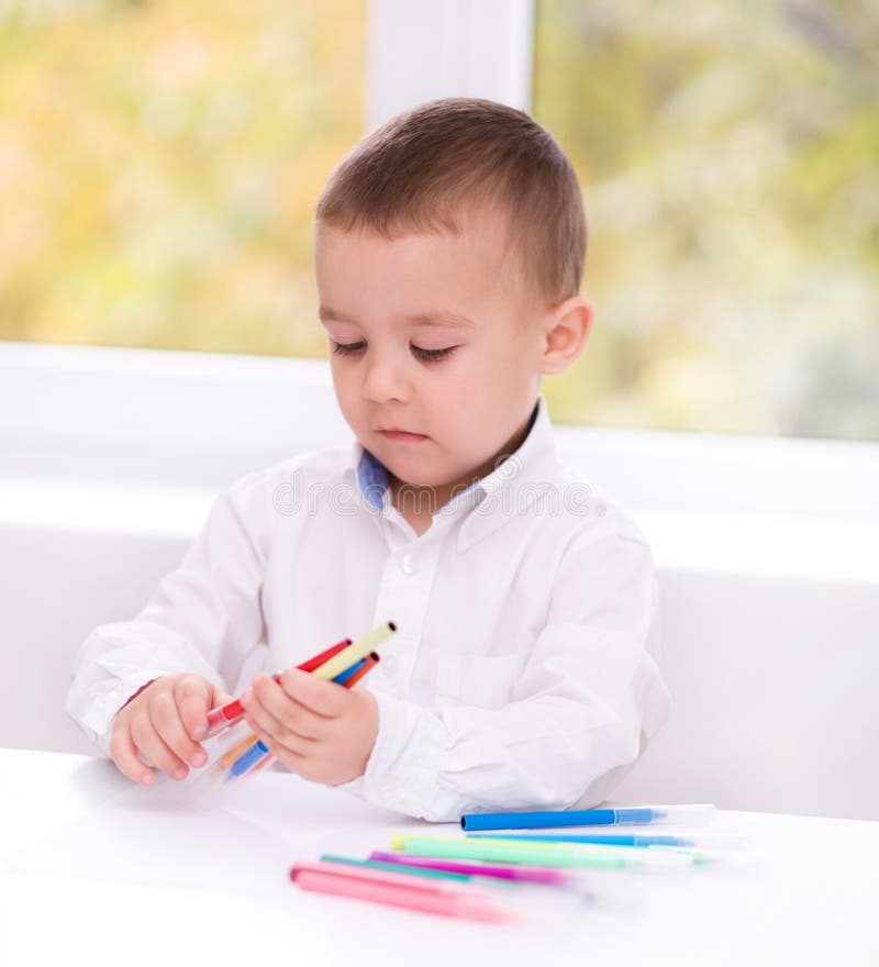 Little Boy is Writing Using a Pen Stock Image - Image of exercise ...
