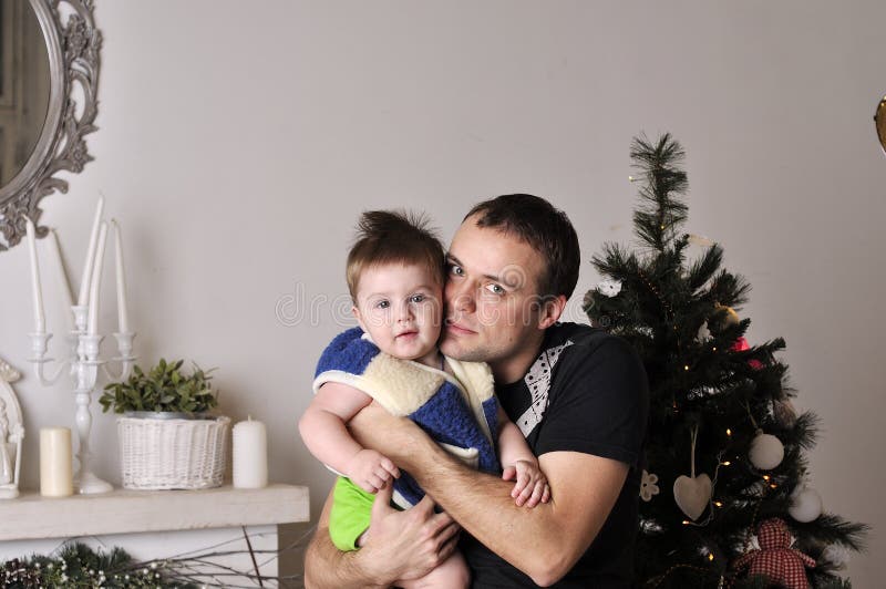 Little Boy with Young Father Play the Fool in Studio Stock Photo ...