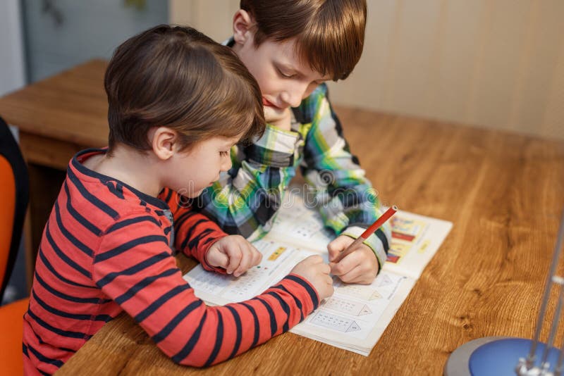 Little Boys Doing Math Homework Stock Image - Image of family, fatigue ...