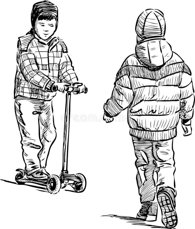 Little boys on a stroll stock vector. Illustration of sketch - 70884888