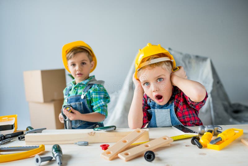 Little boys with tools stock photo. Image of safety, preschoolers ...