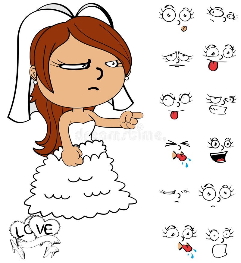 Angry Bride Cartoon Expressions Set Stock Vector - Illustration of ...