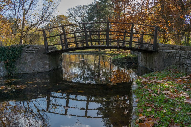 Little Bridge on the Lake in the Park Stock Photo - Image of walkway ...