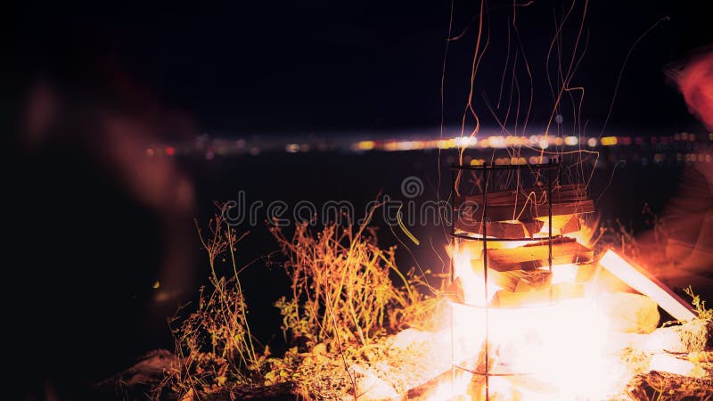 A Little Bright Campfire at Night Stock Photo - Image of heat, fire ...