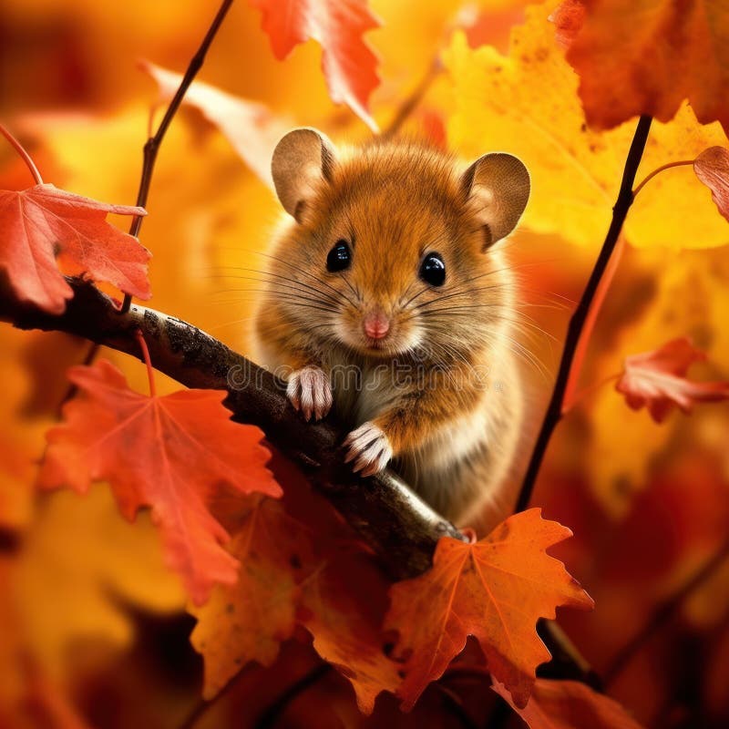 Little Brown Mouse Sitting in an Autumn Tree Stock Illustration ...