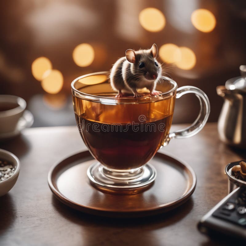 Little Brown Mouse in a Tea Cup Stock Illustration - Illustration of ...