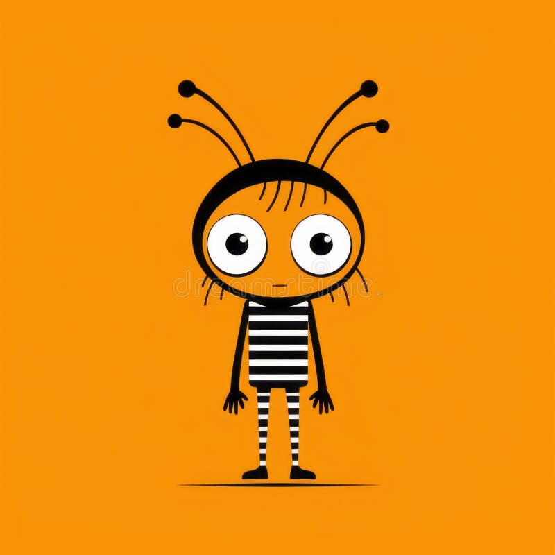 Cute Cartoon Insect Person on Orange Background - Tim Burton Style ...