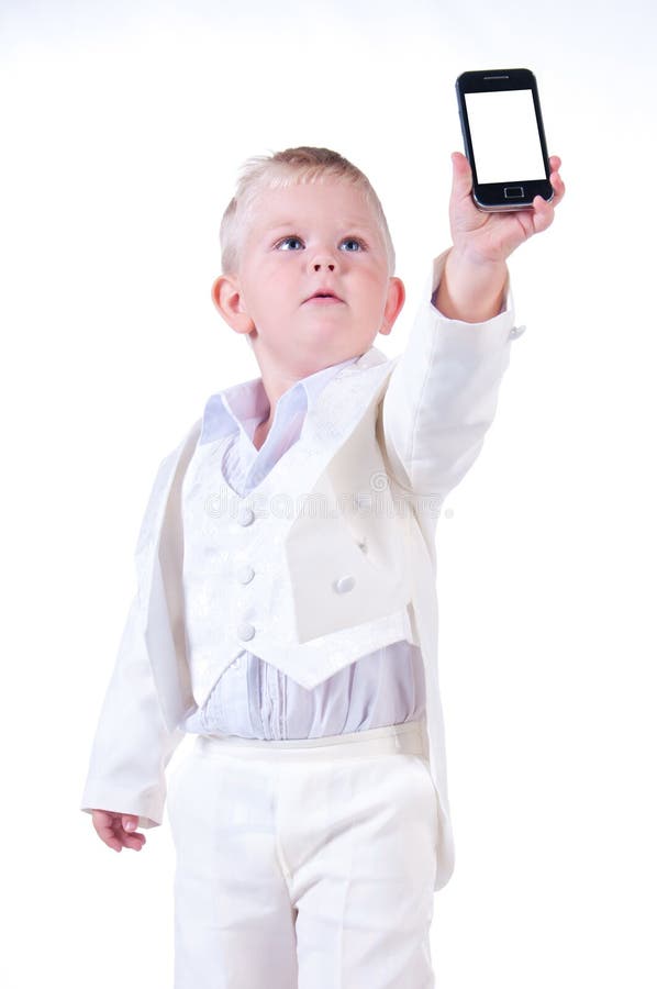 Little Businessman in a Business Suit with Phone. Stock Image - Image ...