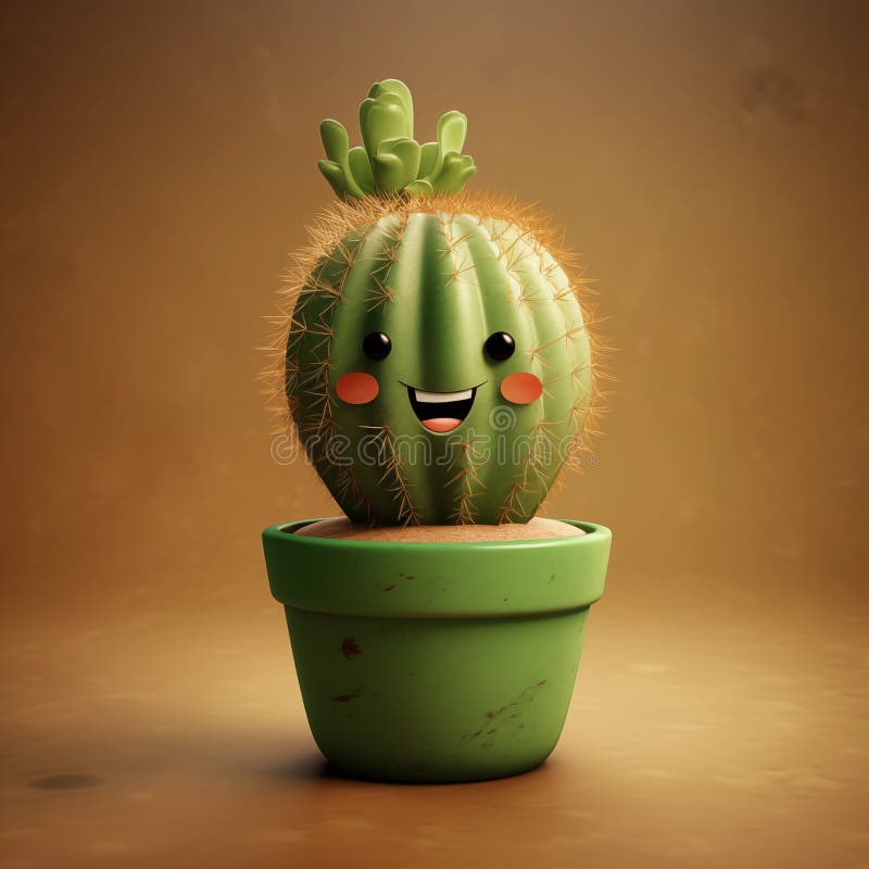 Little Cactus in Pot with Smiling Face Blushing Cheeks Stock ...